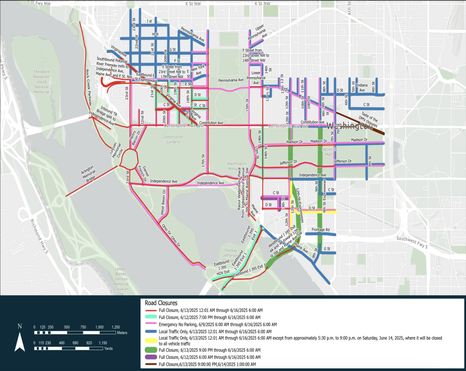 MAP: Road Closures for Trump’s Military Parade